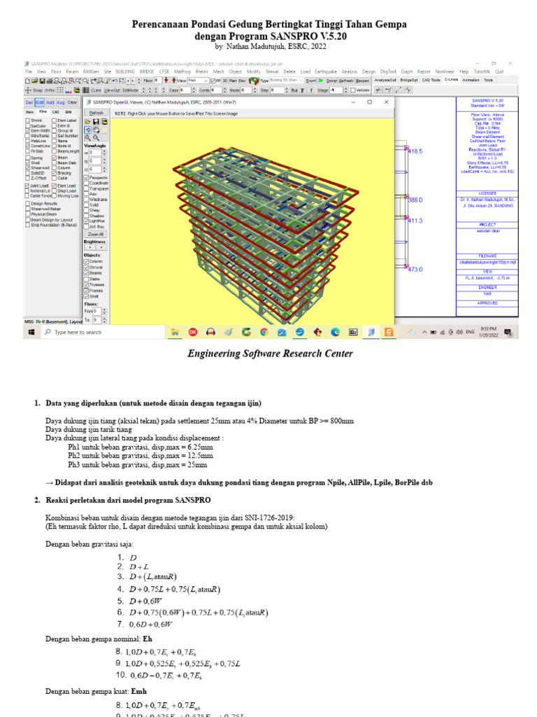 Disain Pondasi Tiang Untuk Gedung Bertingkat Tinggi Tahan Gempa Dengan Program SANSPRO V520 | PDF