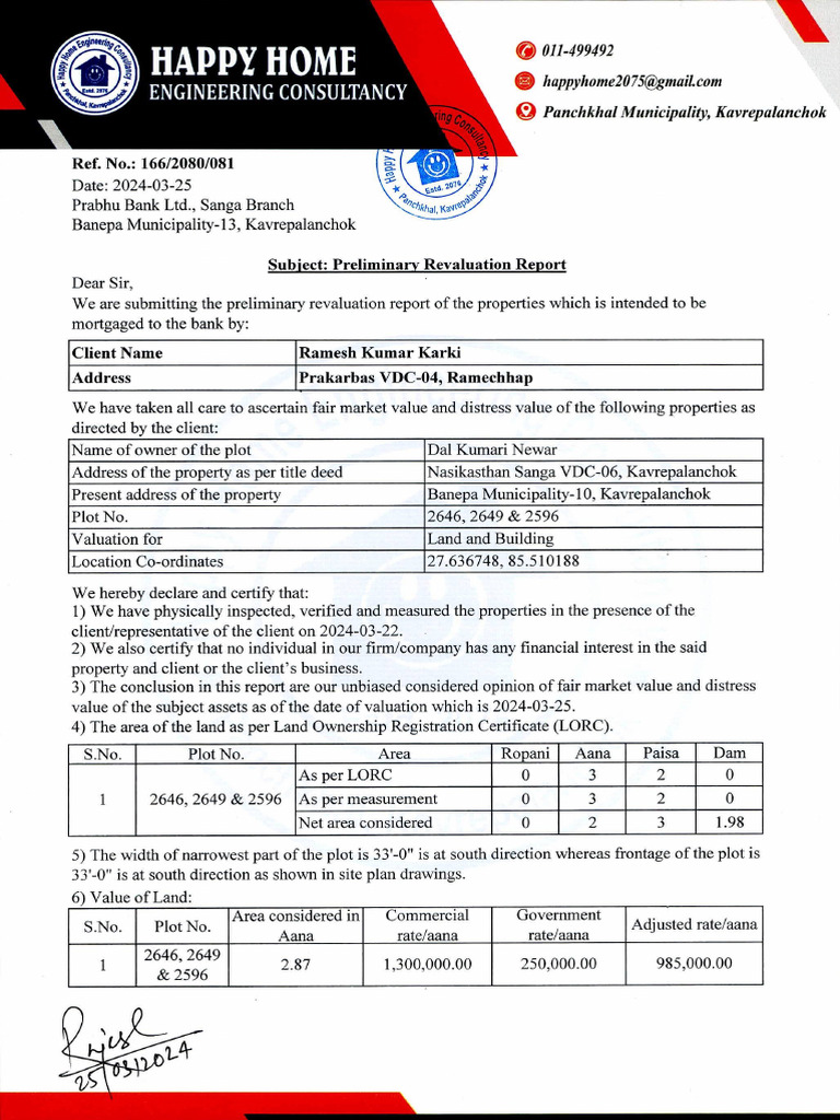 Valuation Report Sample in Nepal | PDF | Real Estate Appraisal ...