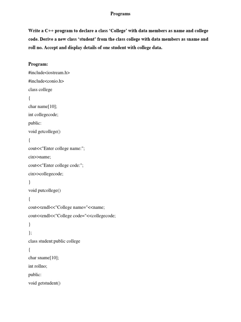 Programs OOP-Inheritance Using CPP Unit 2 | PDF | Computer Programming | Software Engineering