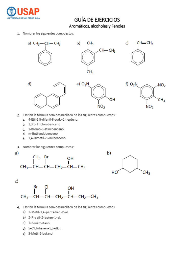 Guia de Ejercicios Aromatios, Alcoholes y Fenoles | PDF