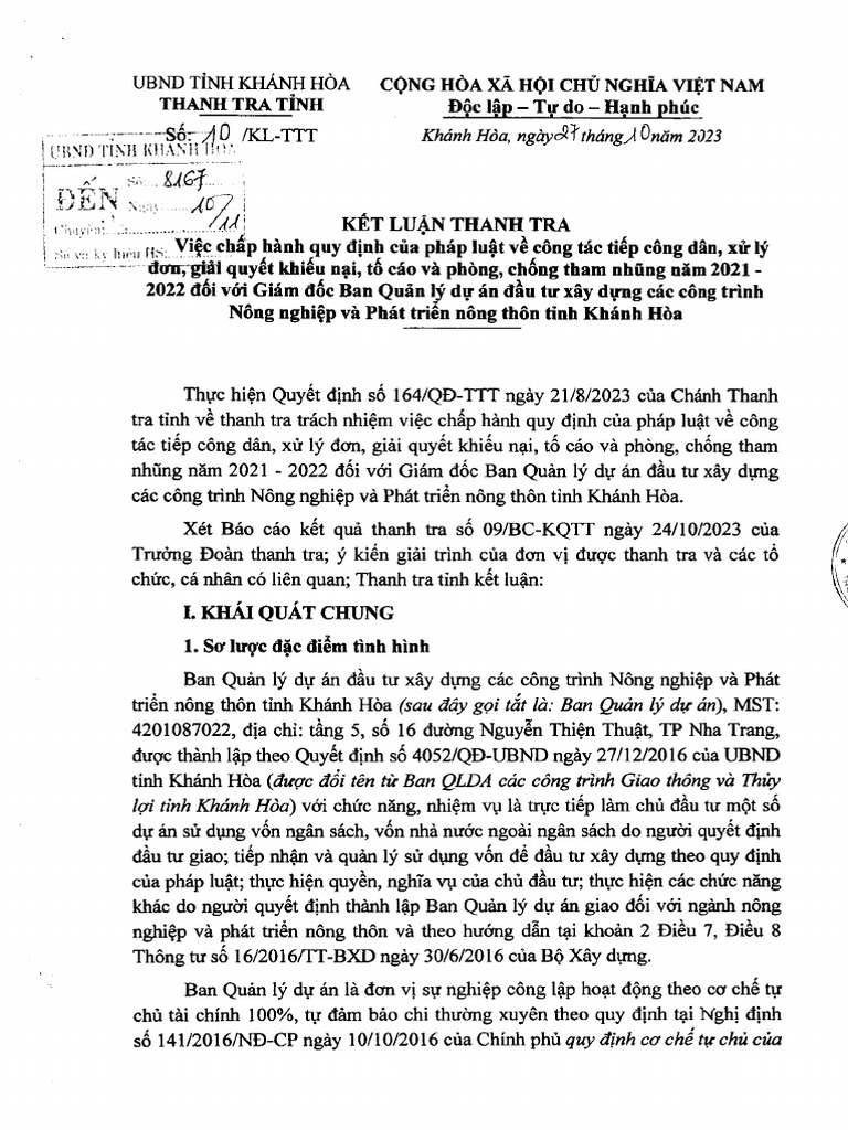 KL Thanh Tra PCTN BQL Dadt XD | PDF