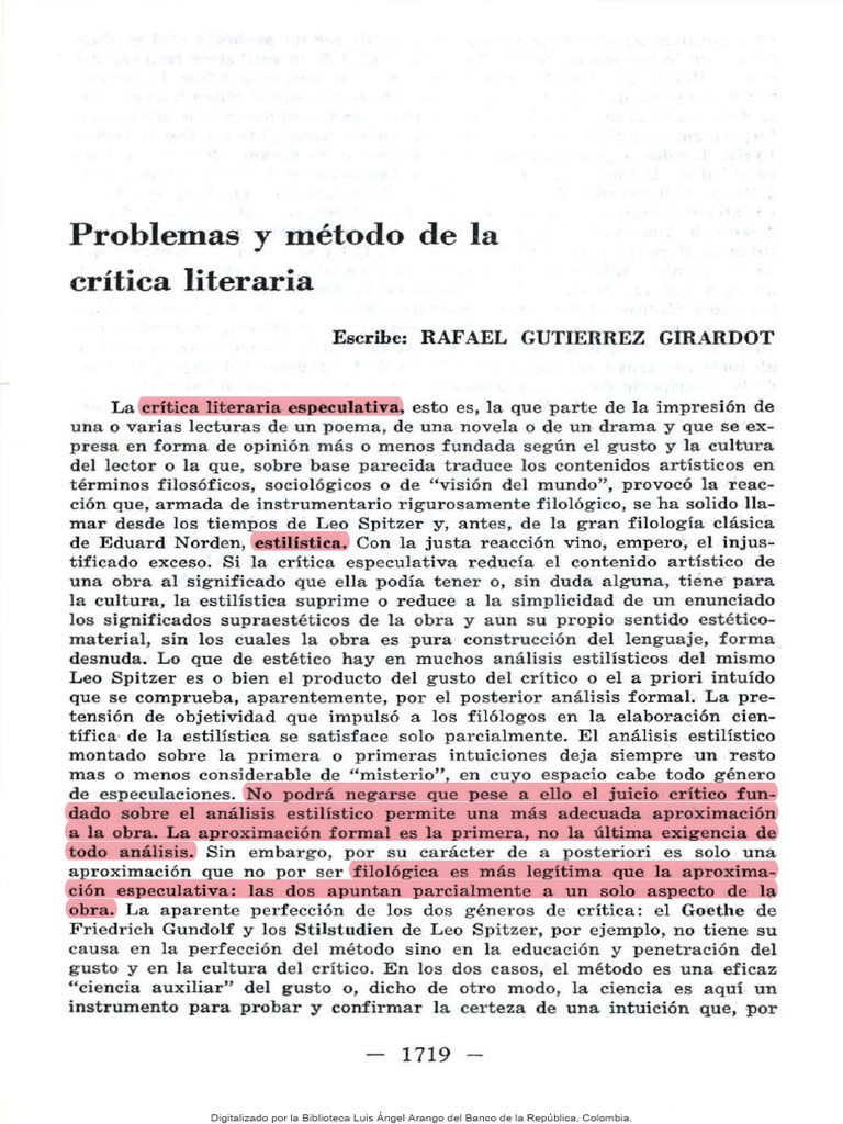 Gutierrez Girardot, Rafael - Problema y Método de La Crítica Literaria | PDF | Novelas | Crítica ...
