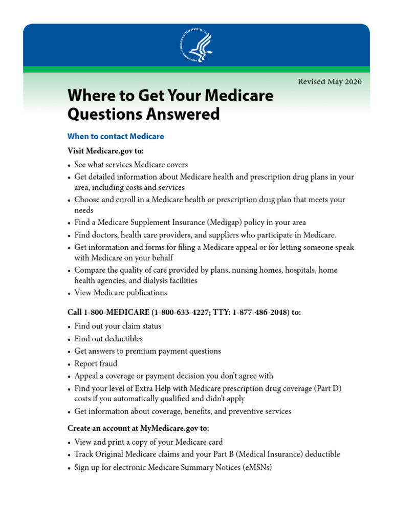 Medicare Questions: Where to Get Answers | PDF | Business | Finance ...