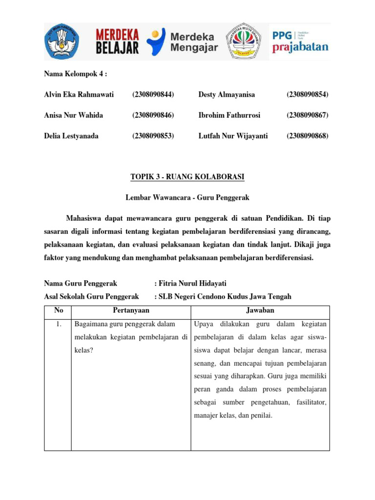 Topik 3 - Ruang Kolaborasi - Pembelajaran Berdiferensiasi | PDF