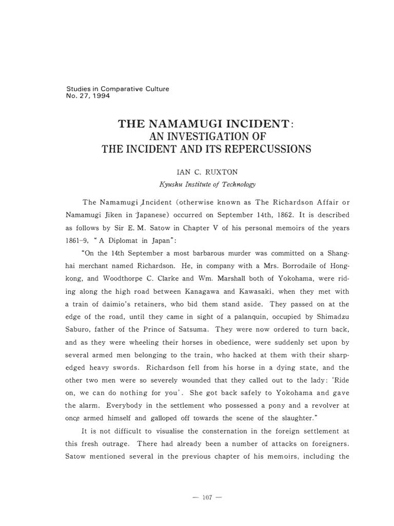 Namamugi-Incident Ruxton 1994 | PDF | Feudal Japan