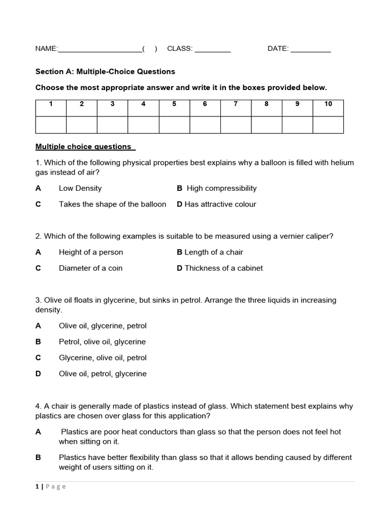 Chapter 2 Revison Worksheet | PDF | Density | Weighing Scale