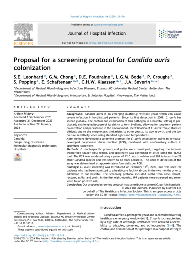 Proposal For A Screeming Protocol For Candida Auris | PDF | Polymerase ...