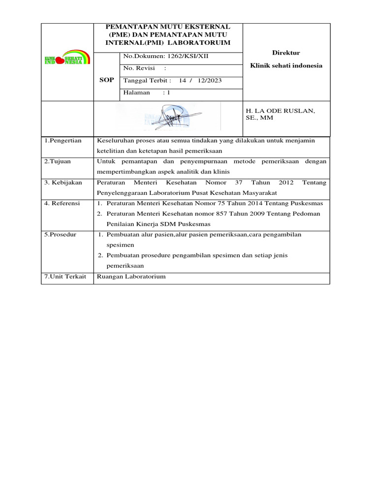 SOP Pmi Dan Pme | PDF | Sains & Matematika
