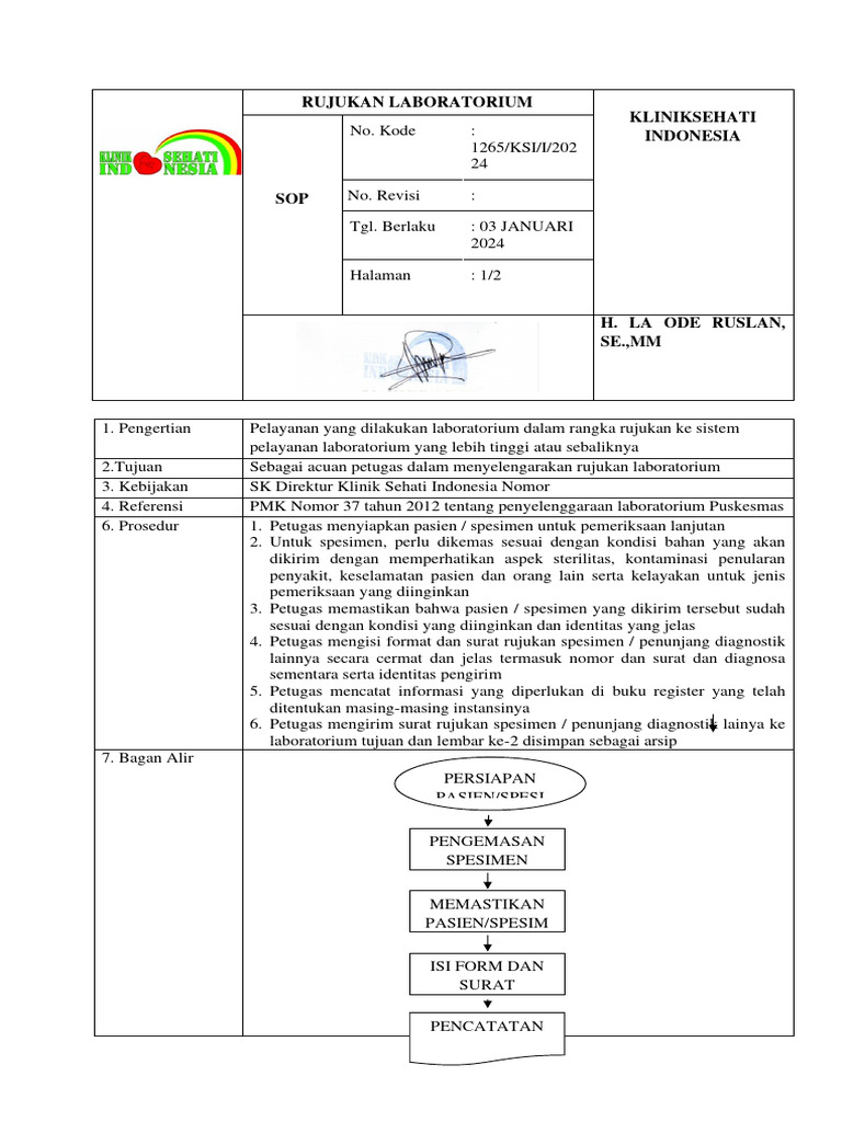 Sop Rujukan Laboratorium | PDF
