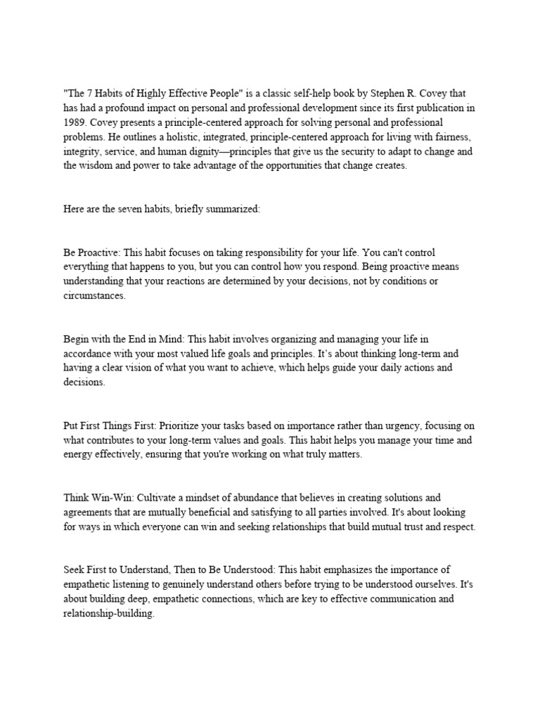 7 habits of highly effective people | PDF | Cognition | Behavioural Sciences