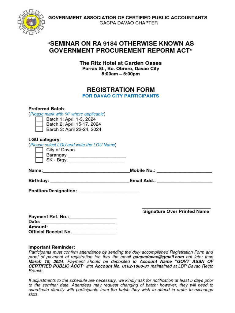 Registration Form (Davao City Participants) | PDF