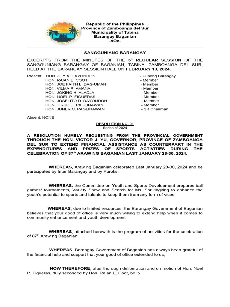 Resolution for Financial Assistance | PDF