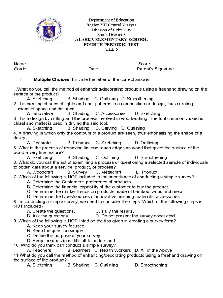 Fourth Quarterly Examination in TLE6 | PDF | Art