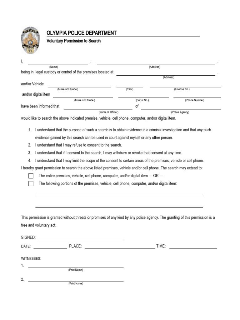 OPD Detective Permission To Search | PDF | Detective | Common Law OPD Detective Permission To Search | PDF | Detective | Common Law