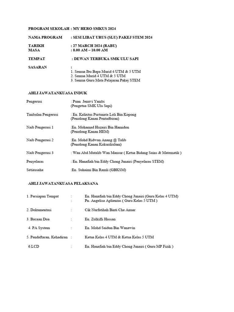 Jawatankuasa Sesi Libat Urus Pakej Stem 2024 | PDF