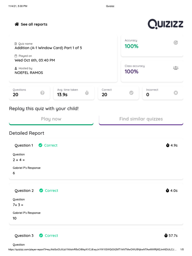 Addition (A-1 Window Card) Part 1 of 5 | PDF | Quiz Games
