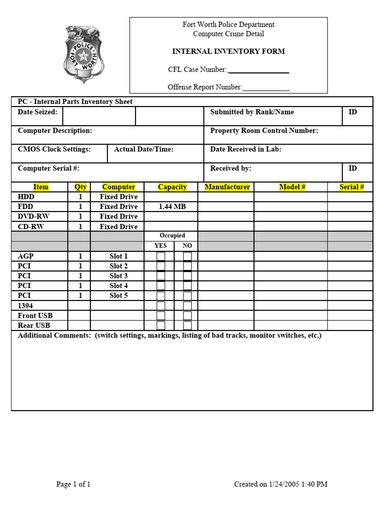 Internal Inventory Form | PDF | Computers