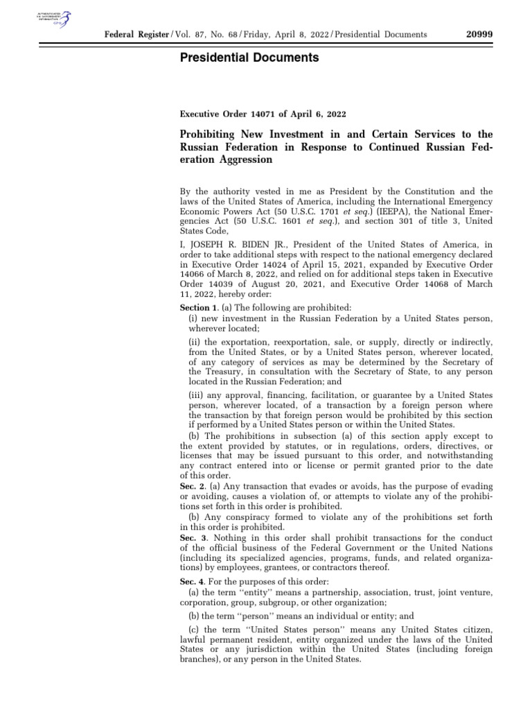 orden ejecutiva 14071 | PDF | Executive Order | Presidents Of The ...