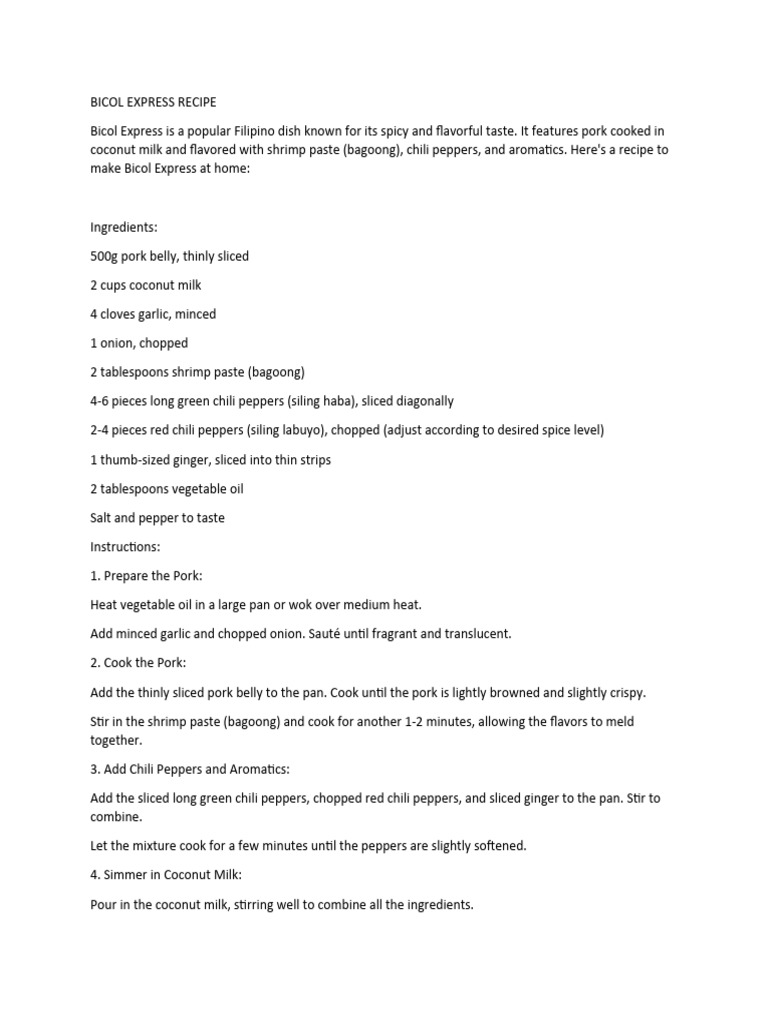 BICOL EXPRESS RECIPE | PDF