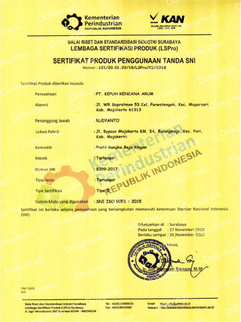 Sertifikat Sni Produk | PDF