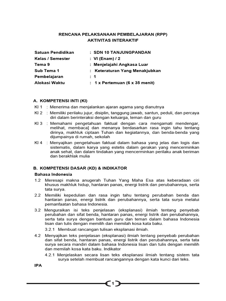 RPP Kelas 6 SD K13 Tema 9 ST 4 | PDF