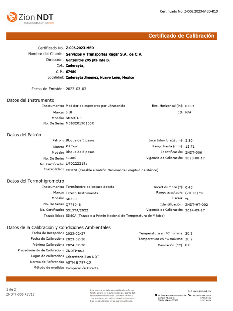 Calibración de Medidor de Espesor Ultrasonido | PDF