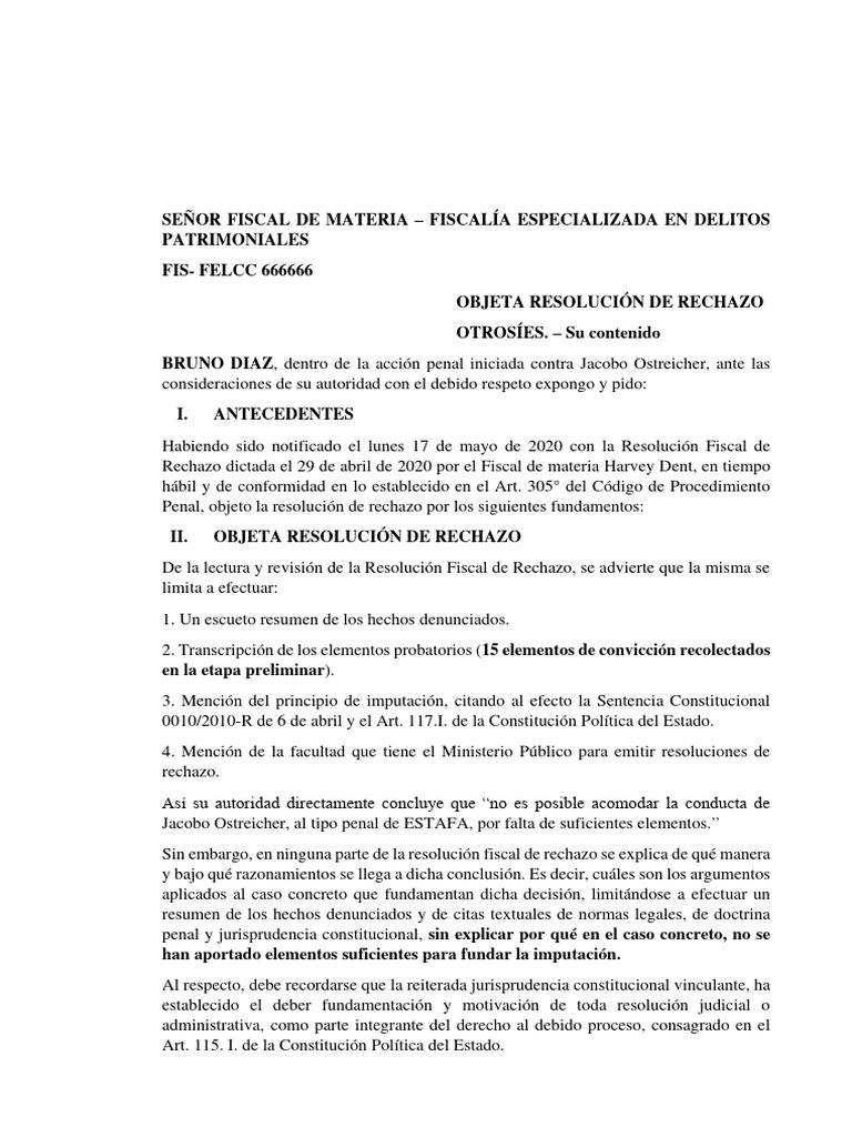 Objeta Resolución de Rechazo MODELO | Descargar gratis PDF | Debido al ...