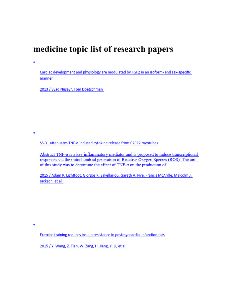 Medicine Topic List of Research Papers | PDF | Myocardial Infarction ...