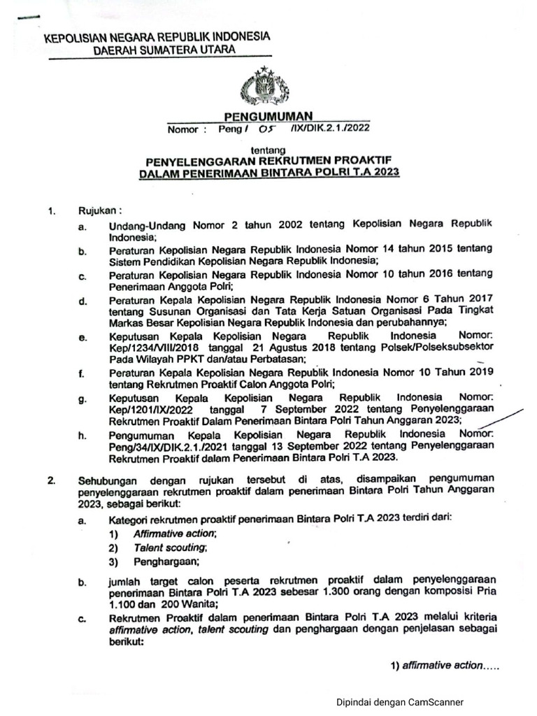 Pengumuman Penerimaan Polri 2023 | PDF