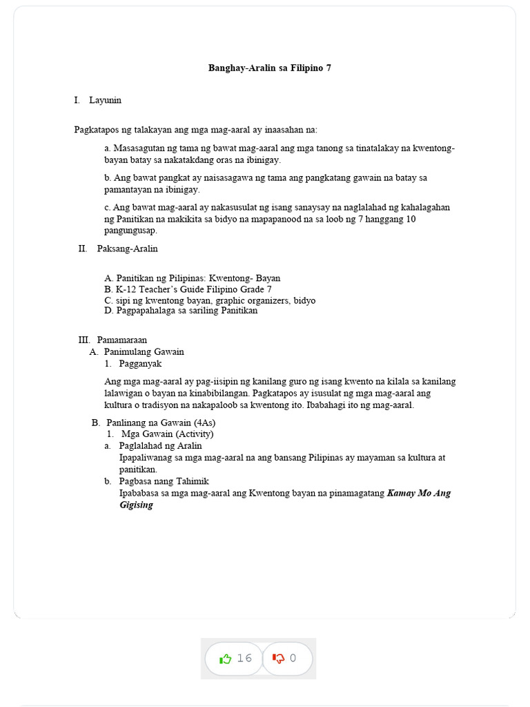 4as Lesson Plan in Filipino | PDF