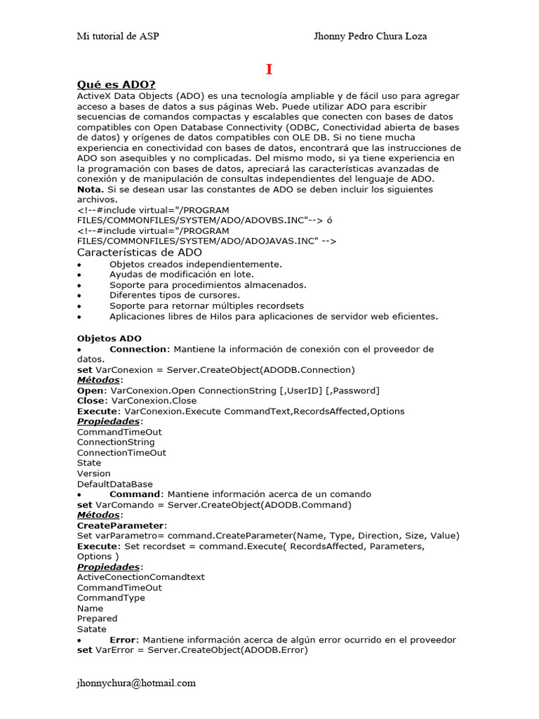 Tutorial De Asp 3 Pdf Active X Data Objects Servidor Sql De Microsoft