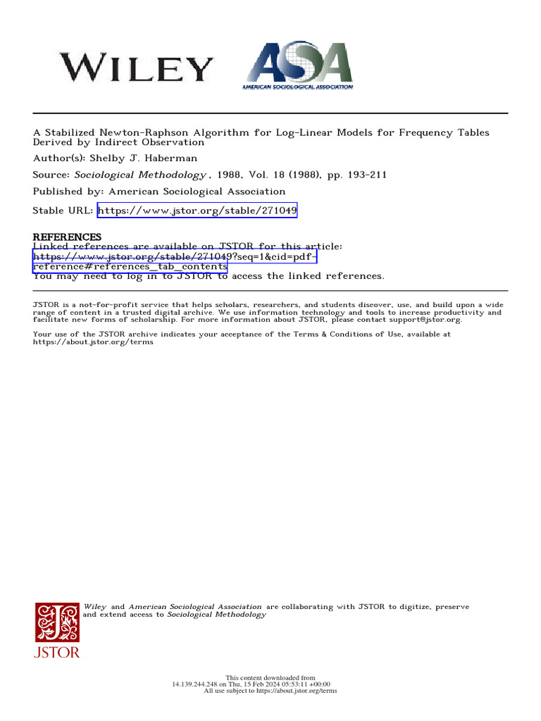 Haberman StabilizedNewtonRaphsonAlgorithm 1988 | PDF | Logistic ...