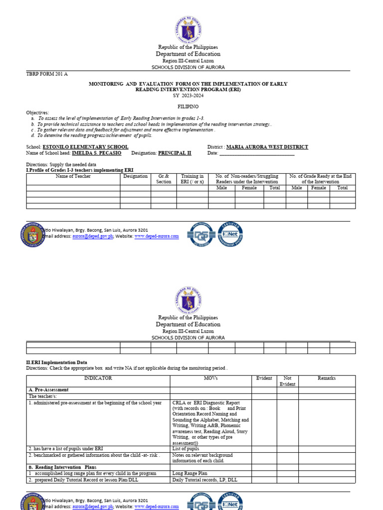 ERI Monitoring Tool | Download Free PDF | Education Theory | Learning