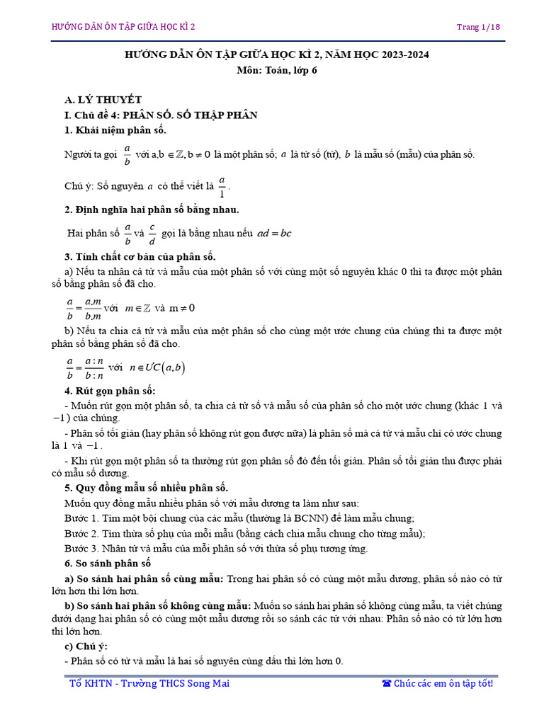 De Cuong Giua Hoc Ki 2 Toan 6 Nam 2023 2024 Truong Thcs Song Mai Bac Giang | PDF
