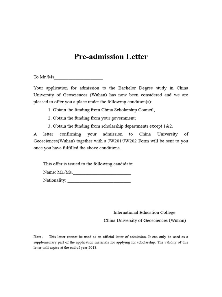Pre-Admission Letter for CSC Funding | PDF | Social Science