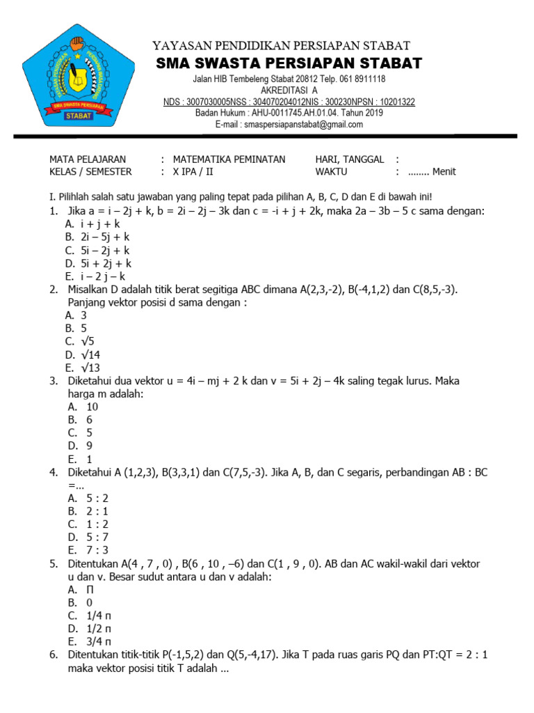 Soal PTS Genap MTK Peminatan KLS X 2024 | PDF | Metode & Bahan Ajar