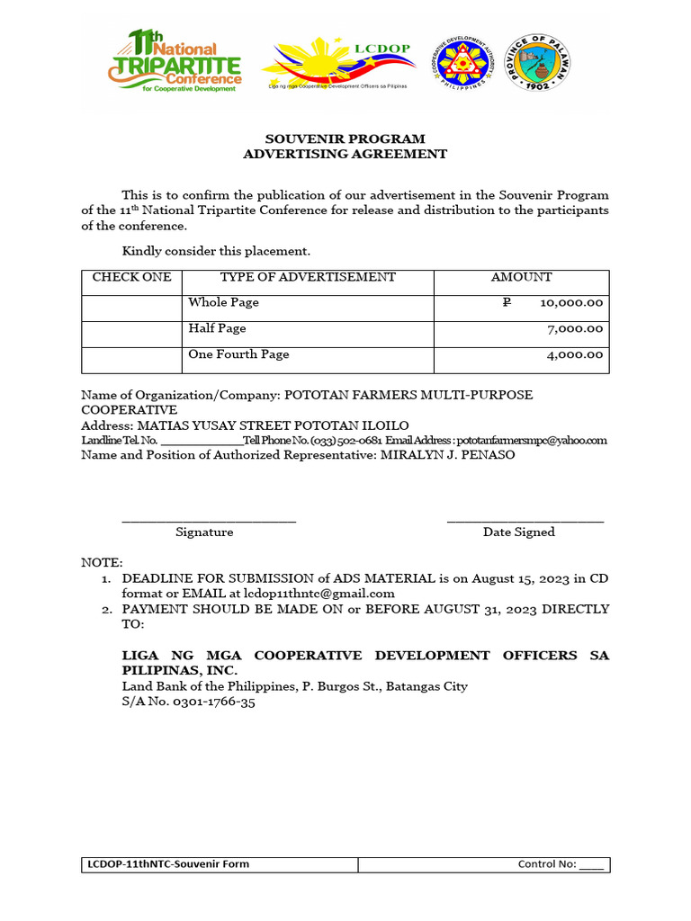 Souvenir Program Sponsorship Form | PDF