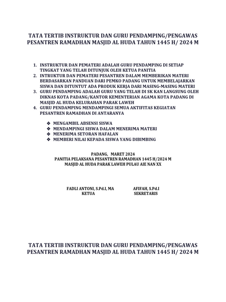 Tata Tertib Instruktur Dan Guru Pendamping | PDF