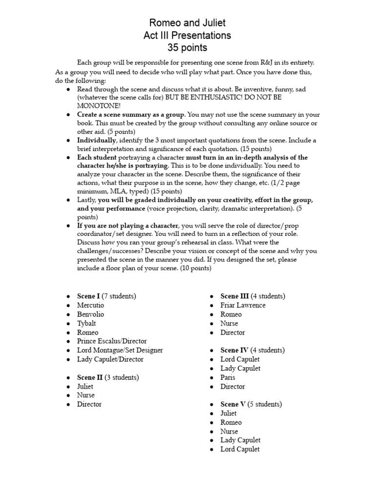 Romeo and Juliet Act III Presentations 2023 P3 | PDF | Characters In ...