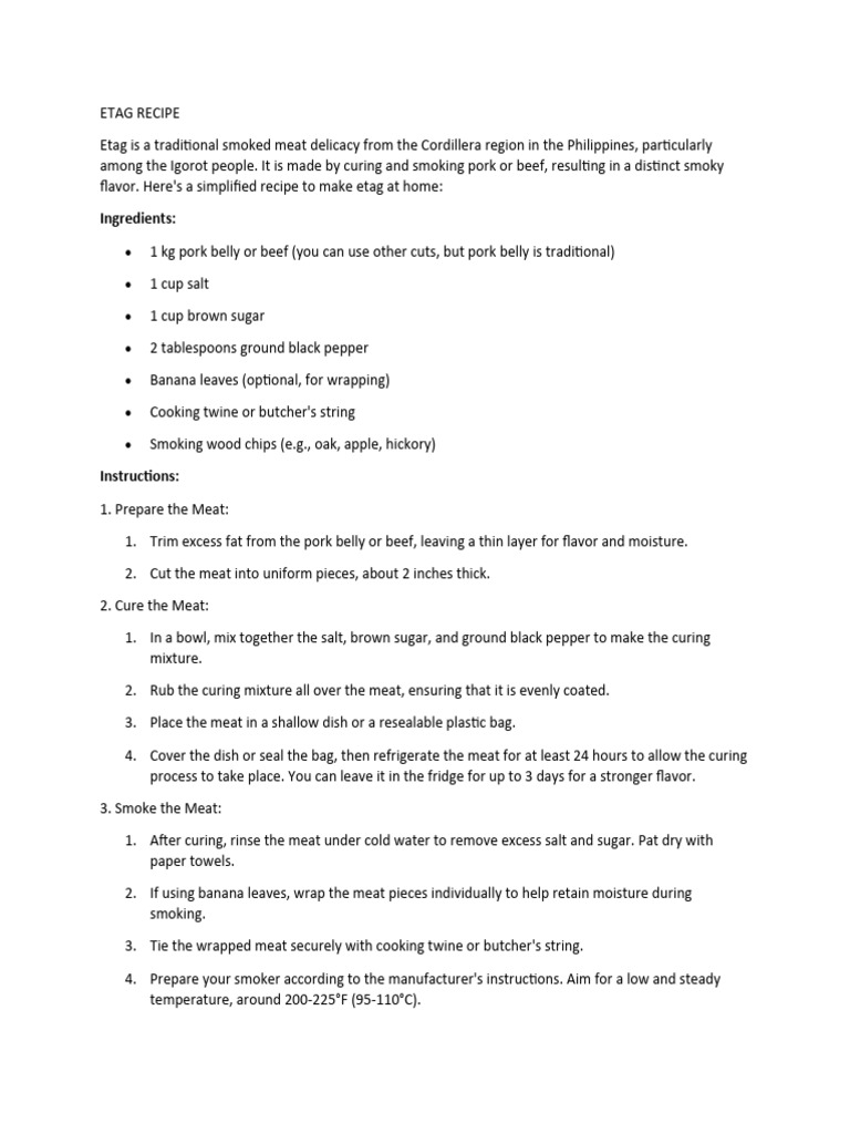 ETAG RECIPE | PDF | Smoking (Cooking) | Curing (Food Preservation)