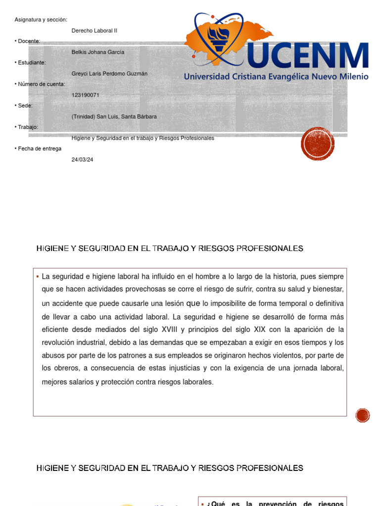 Presentacion Higiene y Seguridad en El Trabajo y Riesgos Profesionales.. | Descargar gratis PDF ...