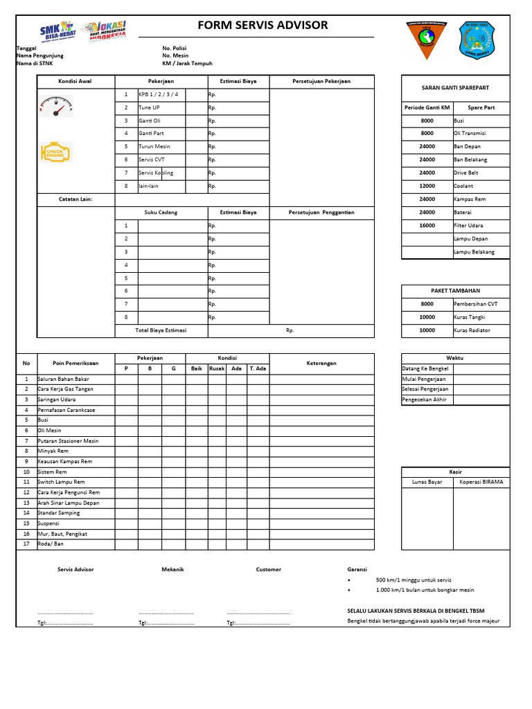Formulir Servis Advisor Motor | PDF