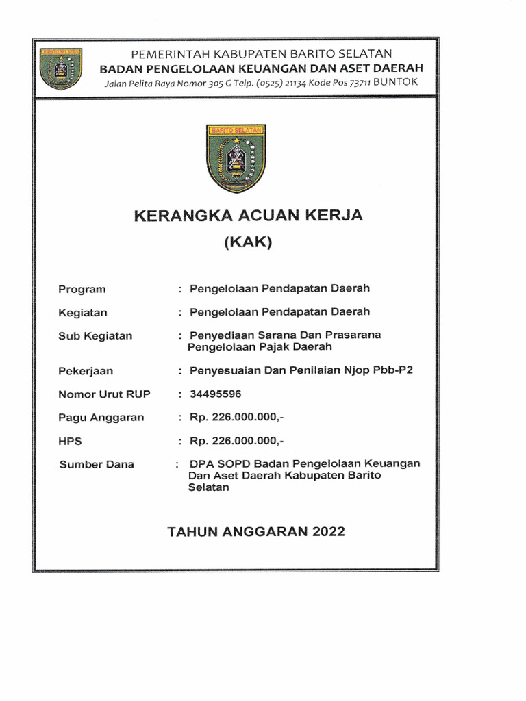 KAK Penyesuaian Dan Penilaian NJOP PBB-P2 REVISI | PDF