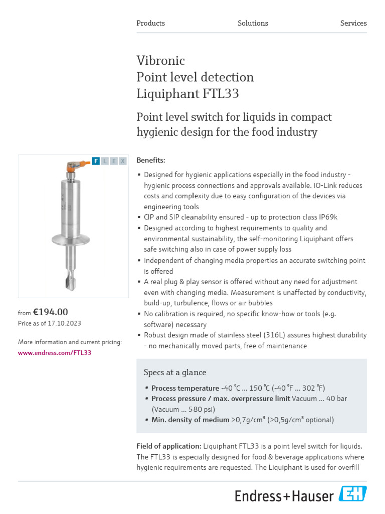 Endress-Hauser Liquiphant FTL33 EN | PDF