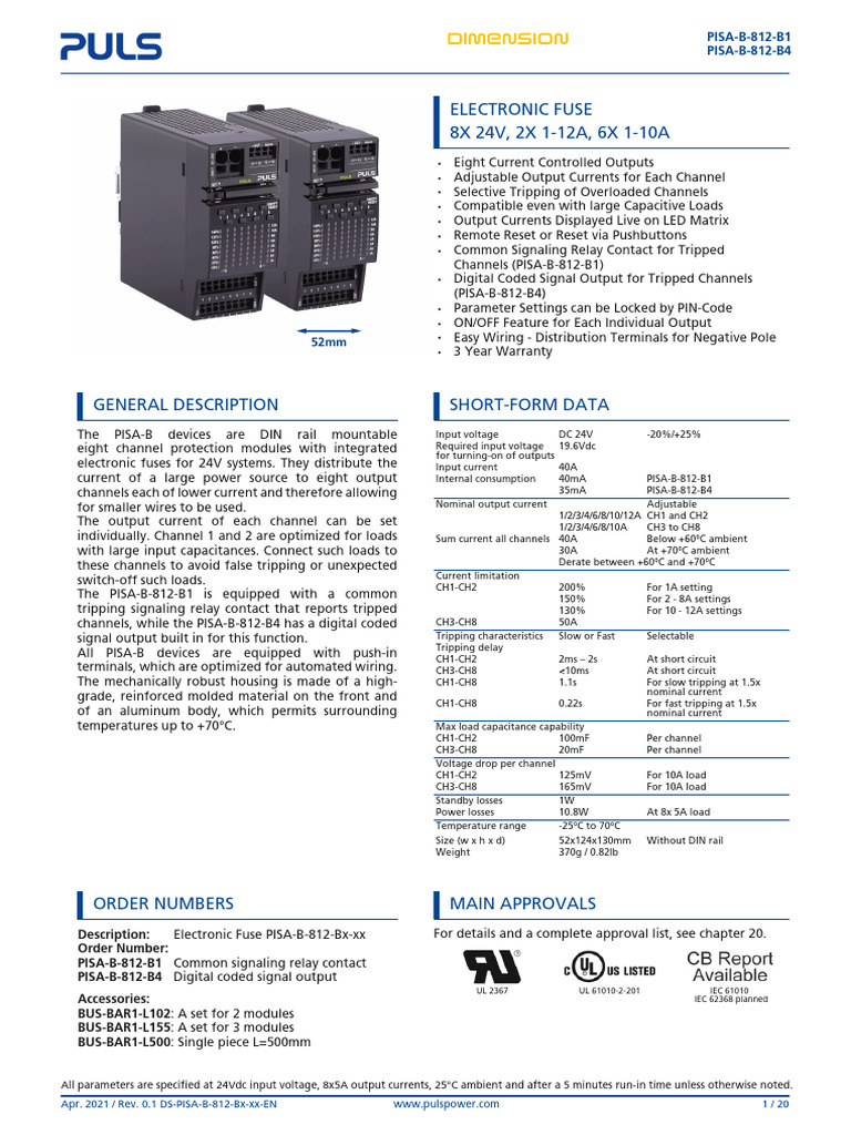 Electronic Fuse Module PISA-B-812-Bx | PDF