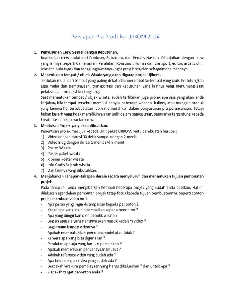 Persiapan Pra Produksi UJIKOM 2024 | PDF | Karier & Perkembangan | Bisnis