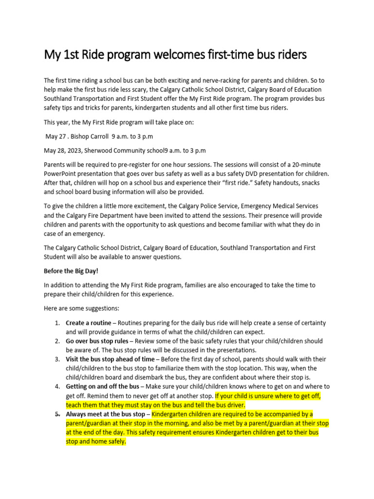 My First Ride Program Welcomes First Time Riders | PDF