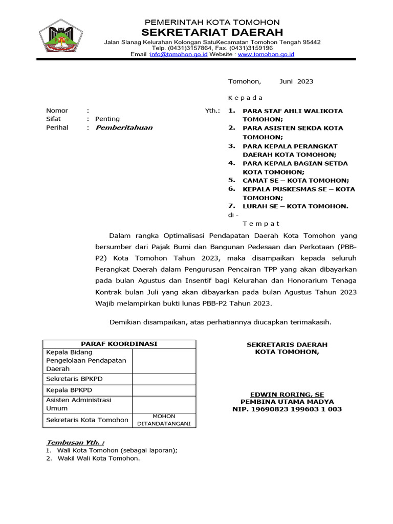 Surat Pemberitahuan Lunas PBB | PDF