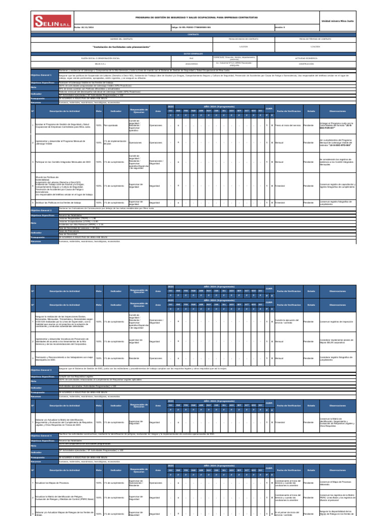 Copia de Anexo 01. Objetivos Del Programa HSE - SELIN 2024 - v0 | PDF