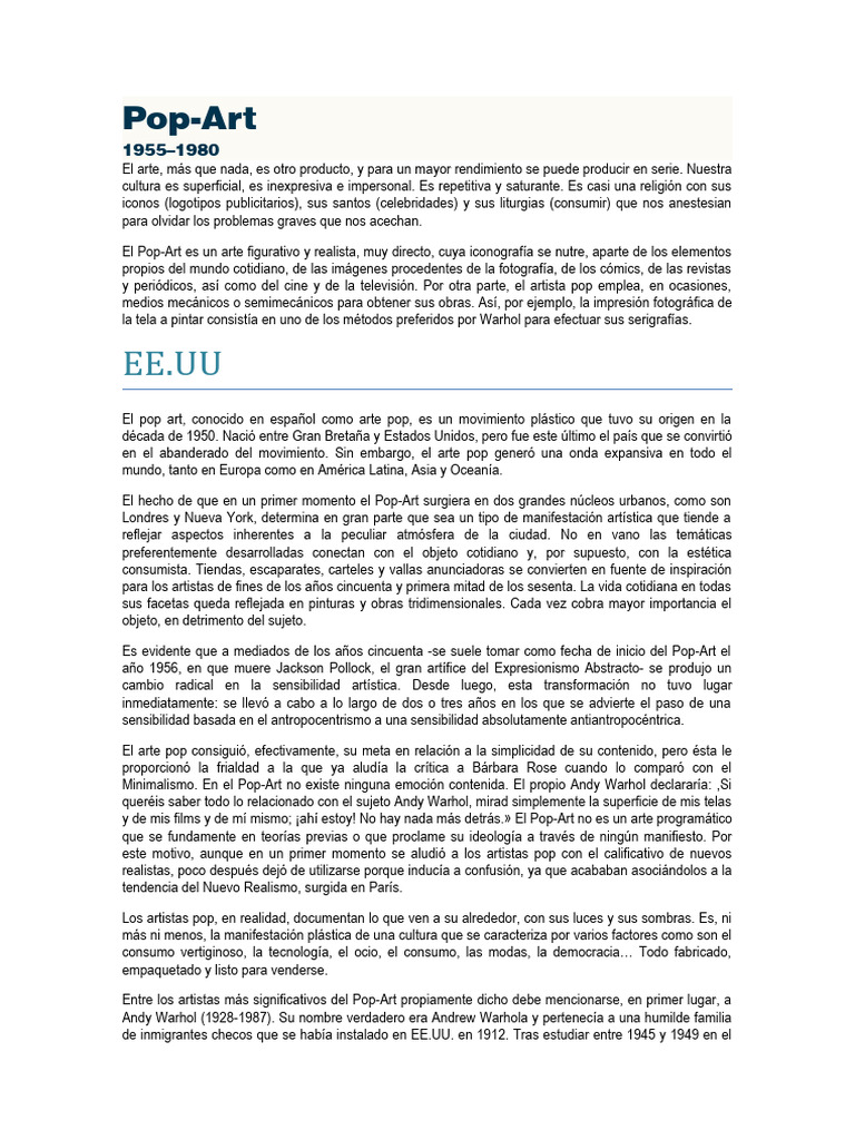 Arte Pop | PDF | Andy Warhol | Las artes